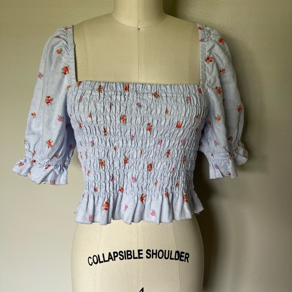 Altar'd State | Tops | Altars State Linen Blend Floral Smocked Puff ...
